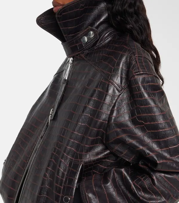 Rabanne Croc-effect Leather Blouson Jacket - Brown