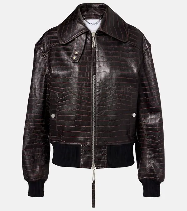 Rabanne Croc-effect Leather Blouson Jacket - Brown