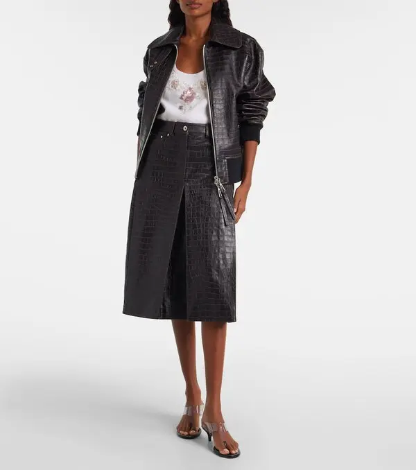 Rabanne Croc-effect Leather Blouson Jacket - Brown