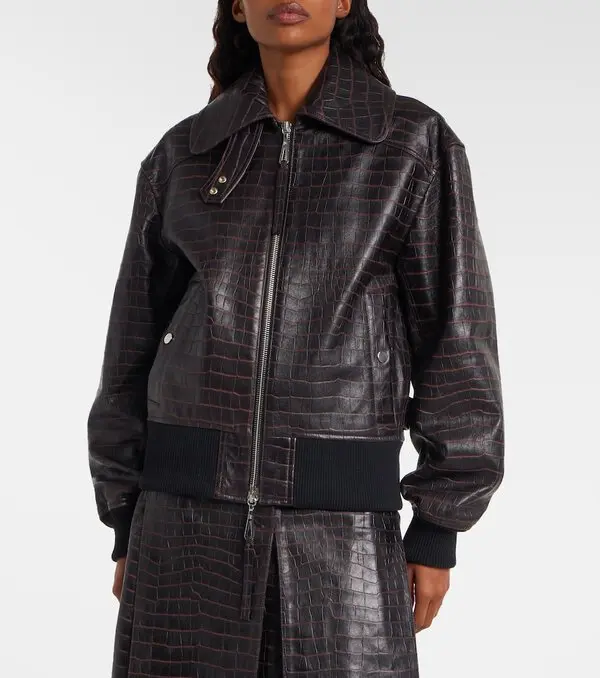 Rabanne Croc-effect Leather Blouson Jacket - Brown