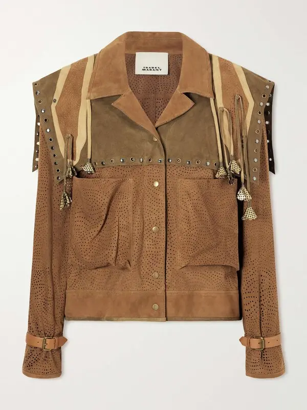 Isabel Marant Embellished Perforated Suede Jacket - Bronze