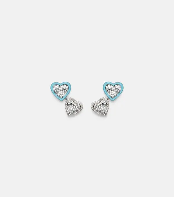 KAMYEN Heart Shaped Diamond And Enamel Earrings - Silver