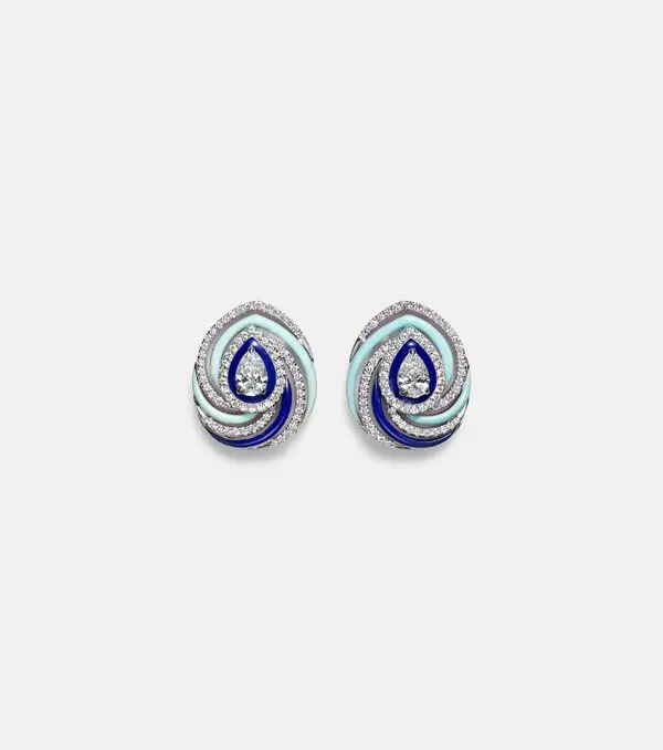 KAMYEN Twister 18kt White Gold And Enamel Earrings With Diamonds - Silver