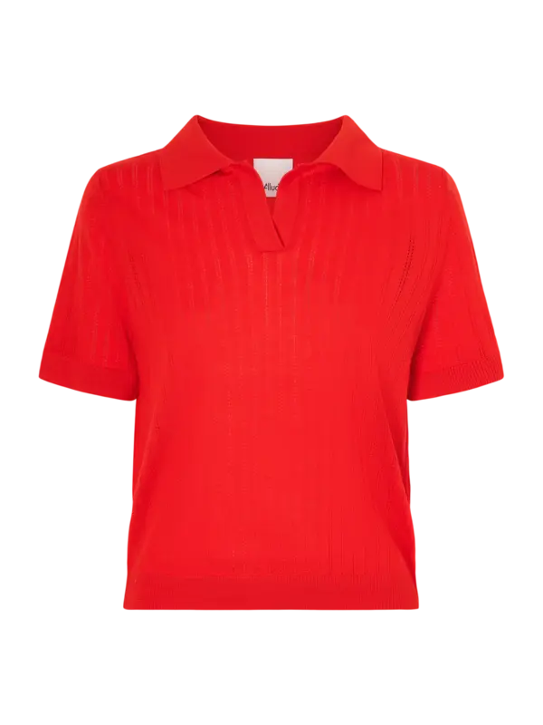 ALLUDE Pointelle-knit Wool Polo Top - Red