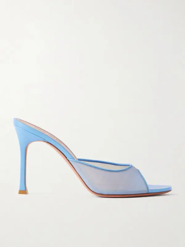 Amina Muaddi Alexa Leather-trimmed Mesh Mules - Blue