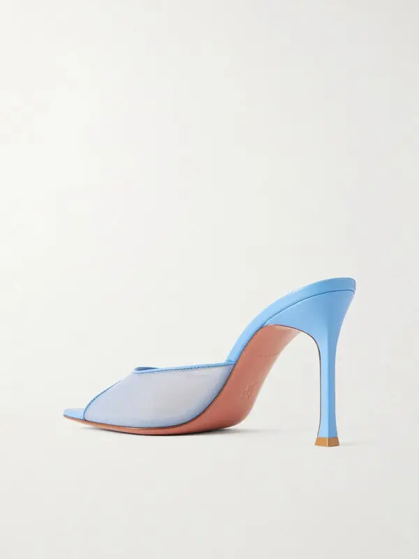 Amina Muaddi Alexa Leather-trimmed Mesh Mules - Blue