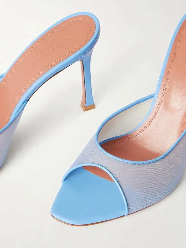 Amina Muaddi Alexa Leather-trimmed Mesh Mules - Blue