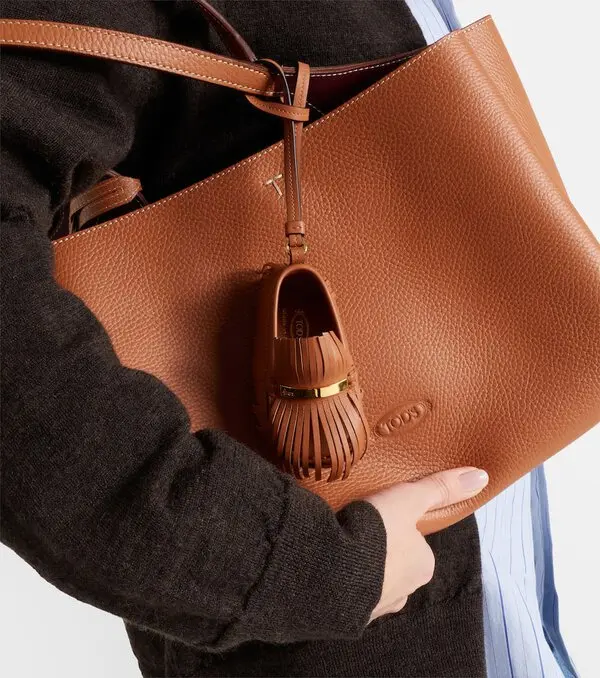 TOD'S Gommino Fringed Leather Bag Charm - Brown