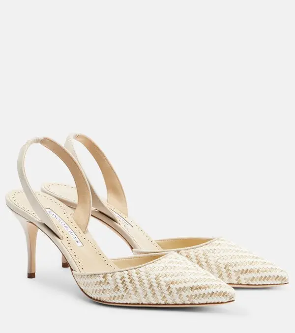 Manolo Blahnik Carolyne Woven Slingback Pumps - Beige
