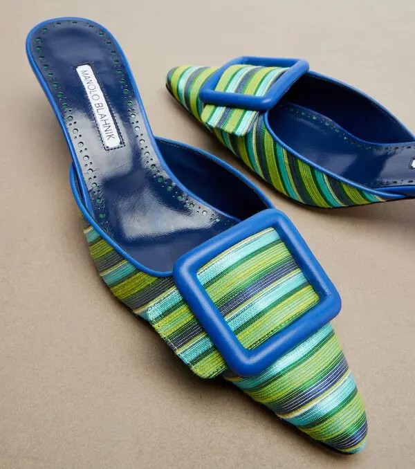 Manolo Blahnik Maysalebi Striped Leather-trimmed Mules