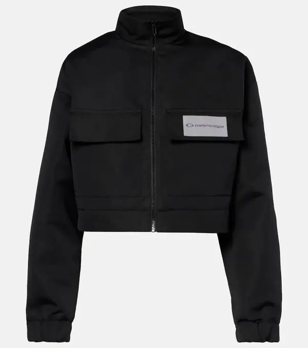Balenciaga Cropped Technical Faille Track Jacket - Black