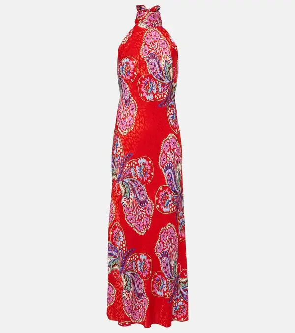Rixo Maura Printed Halterneck Maxi Dress