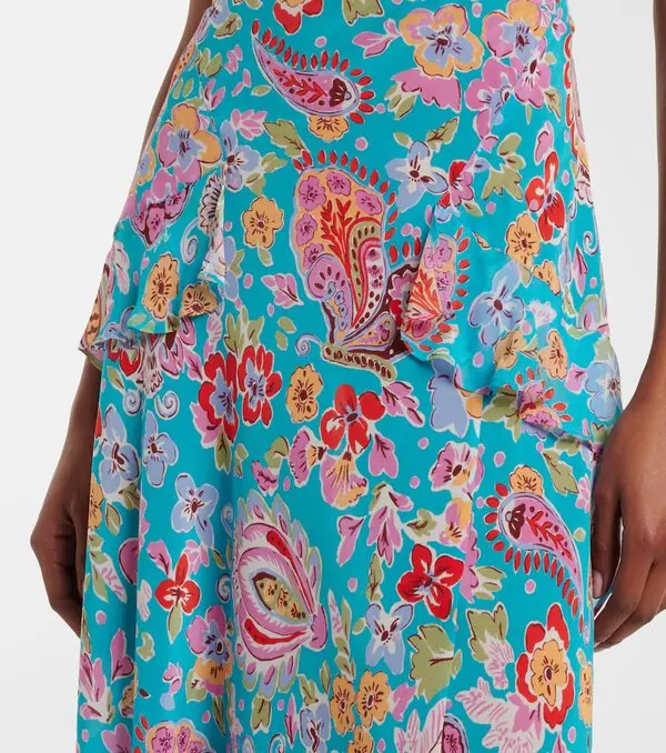 Rixo Evie Silk Crepe De Chine Midi Dress - Blue