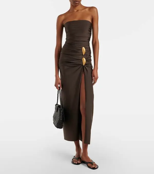 Simkhai Eiana Applique Ruched Midi Skirt