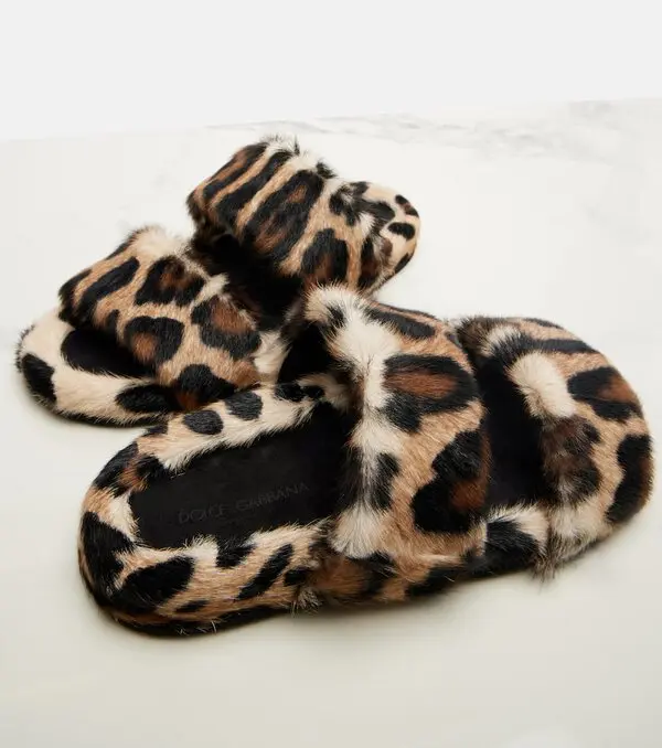 Dolce & Gabbana Shearling Leopard-print Slides