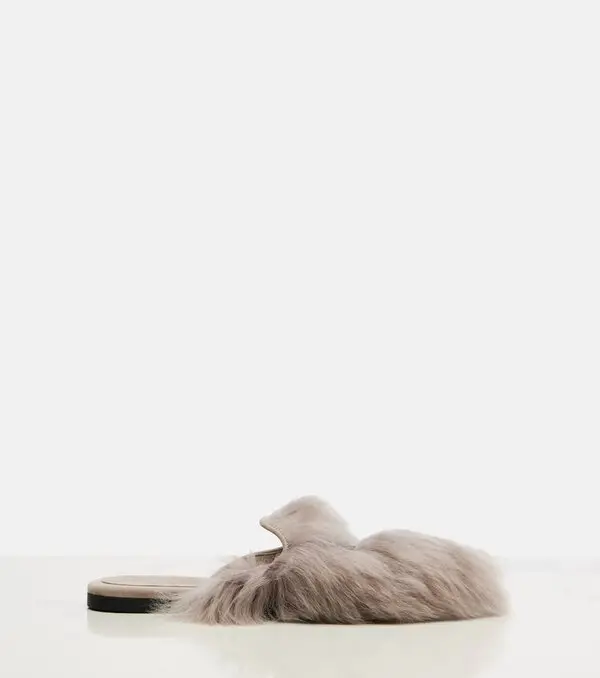 Dolce & Gabbana Shearling Mules - Grey