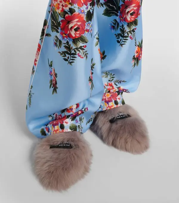 Dolce & Gabbana Shearling Mules - Grey