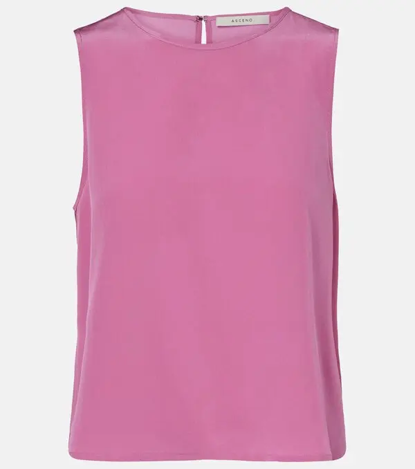 Asceno Sofia Silk Crepe Tank Top - Pink