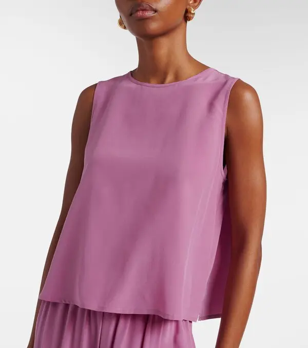 Asceno Sofia Silk Crepe Tank Top - Pink