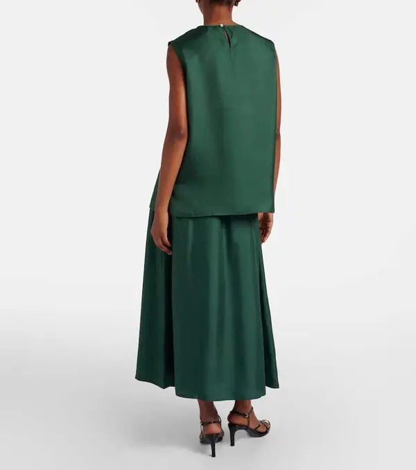 Asceno Roma Silk Twill Maxi Skirt