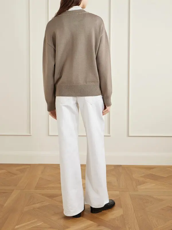 AMI Paris Intarsia-knit Wool And Cotton-blend Cardigan - Brown