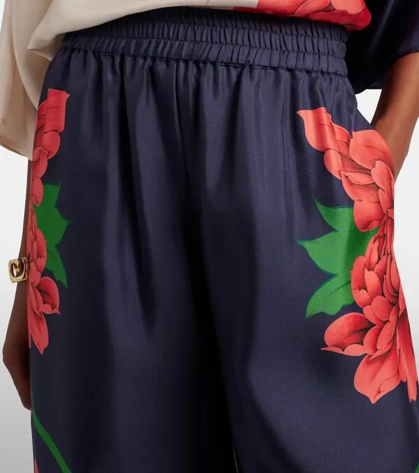La DoubleJ Floral Print Silk Palazzo Pants