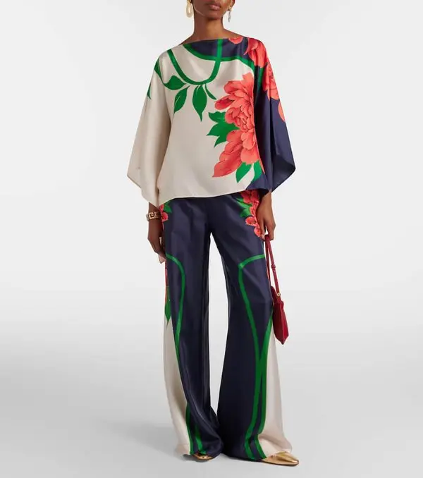 La DoubleJ Floral Print Silk Palazzo Pants