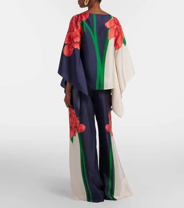 La DoubleJ Floral Print Silk Palazzo Pants
