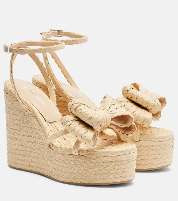 Mach & Mach Le Cadeau Raffia Espadrille Wedges - Beige