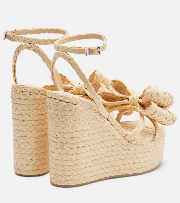 Mach & Mach Le Cadeau Raffia Espadrille Wedges - Beige