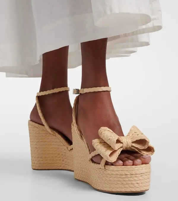 Mach & Mach Le Cadeau Raffia Espadrille Wedges - Beige