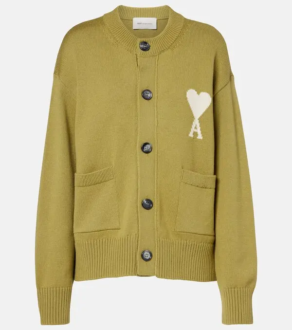 AMI Paris De Coeur Wool And Cotton Cardigan