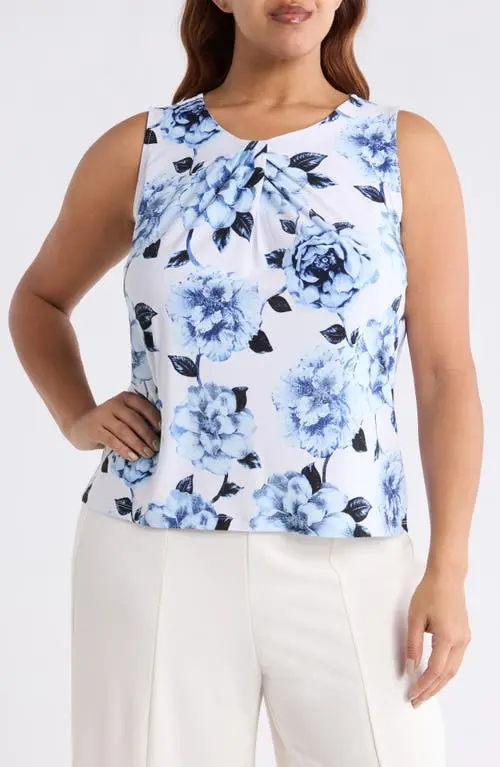 Anne Klein Floral Pleat Neck Top