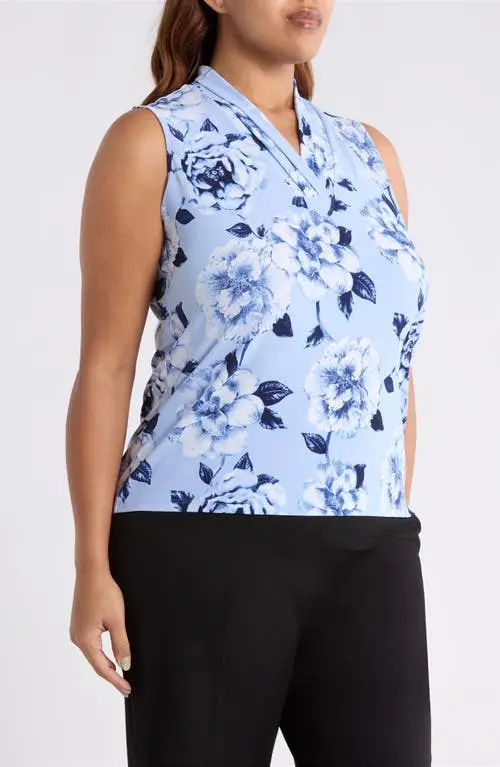 Anne Klein Floral Triple Pleat V-neck Top