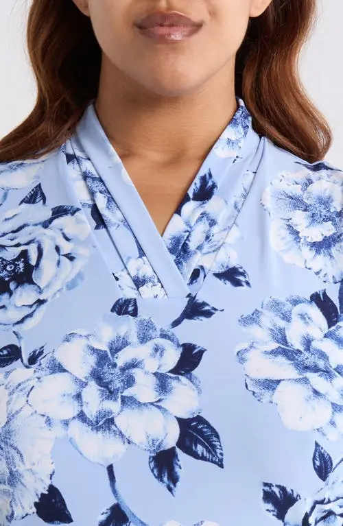 Anne Klein Floral Triple Pleat V-neck Top