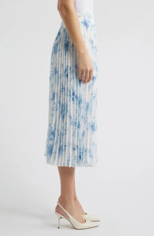 Anne Klein Pleated Midi Skirt - Crisp White/blue