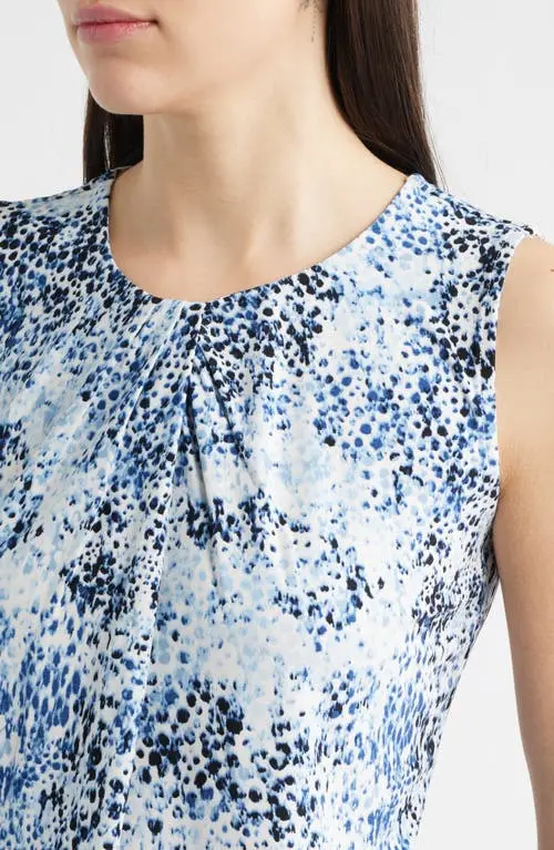 Anne Klein Print Pleat Neck Top