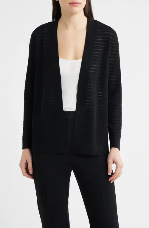 Anne Klein Sheer Stripe Open Front Cardigan - Anne Black