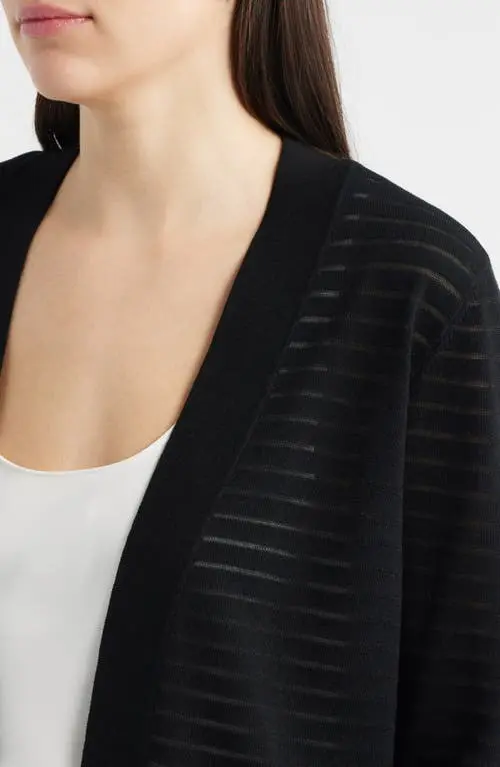 Anne Klein Sheer Stripe Open Front Cardigan - Anne Black