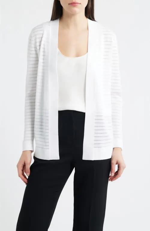 Anne Klein Sheer Stripe Open Front Cardigan - Crisp White