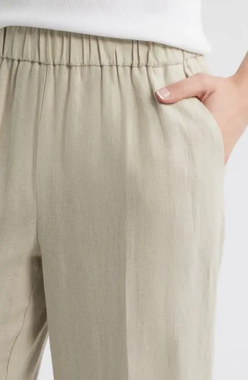 Anne Klein High Waist Straight Leg Linen Blend Pants - Light Sandstone