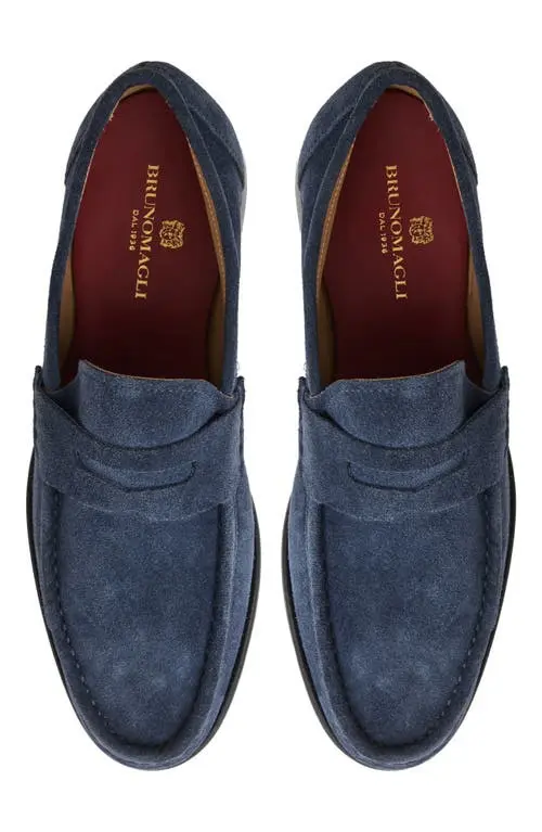 Bruno Magli Lombardo Wrapped Moc Toe Penny Loafer - Navy Suede