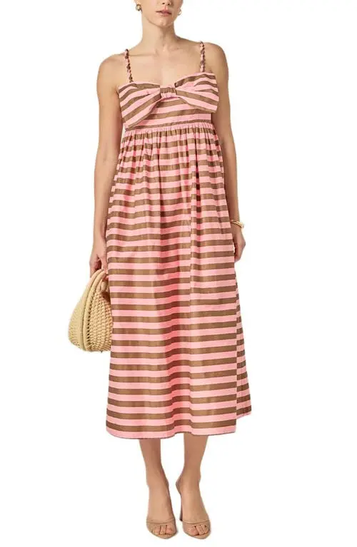 English Factory Stripe Bow Front Cotton Maxi Sundress - Pink/brown