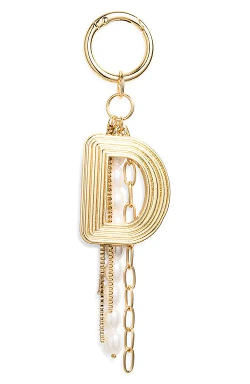 Chelsea28 Initial Faux Pearl Bag Charm - D- White- Gold