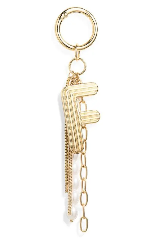 Chelsea28 Initial Faux Pearl Bag Charm - F- White- Gold
