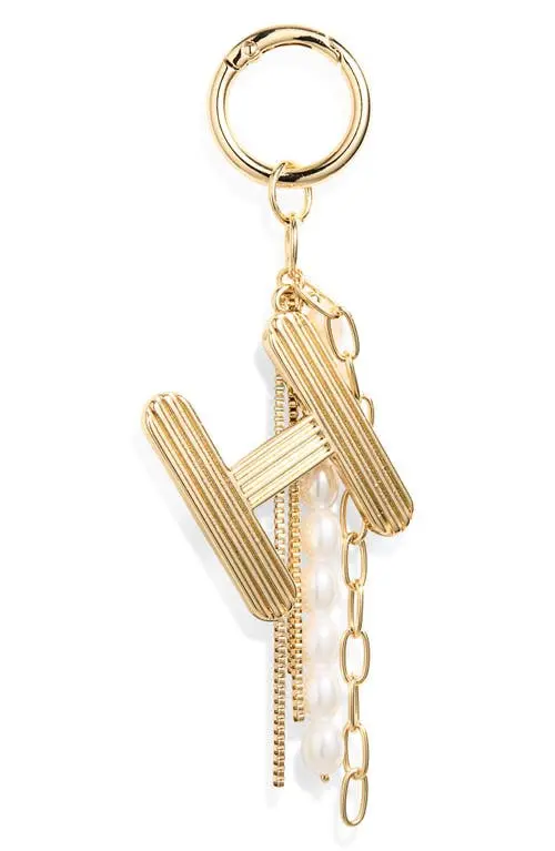 Chelsea28 Initial Faux Pearl Bag Charm - H- White- Gold