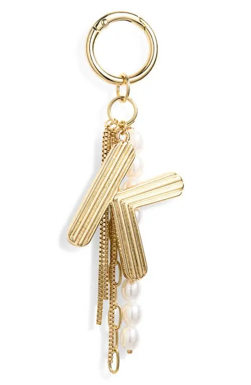 Chelsea28 Initial Faux Pearl Bag Charm - K- White- Gold