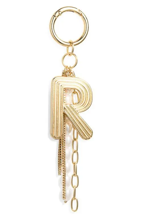 Chelsea28 Initial Faux Pearl Bag Charm - R- White- Gold