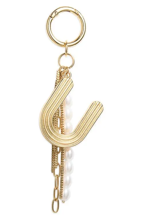 Chelsea28 Initial Faux Pearl Bag Charm - U- White- Gold