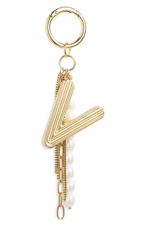 Chelsea28 Initial Faux Pearl Bag Charm - V- White- Gold